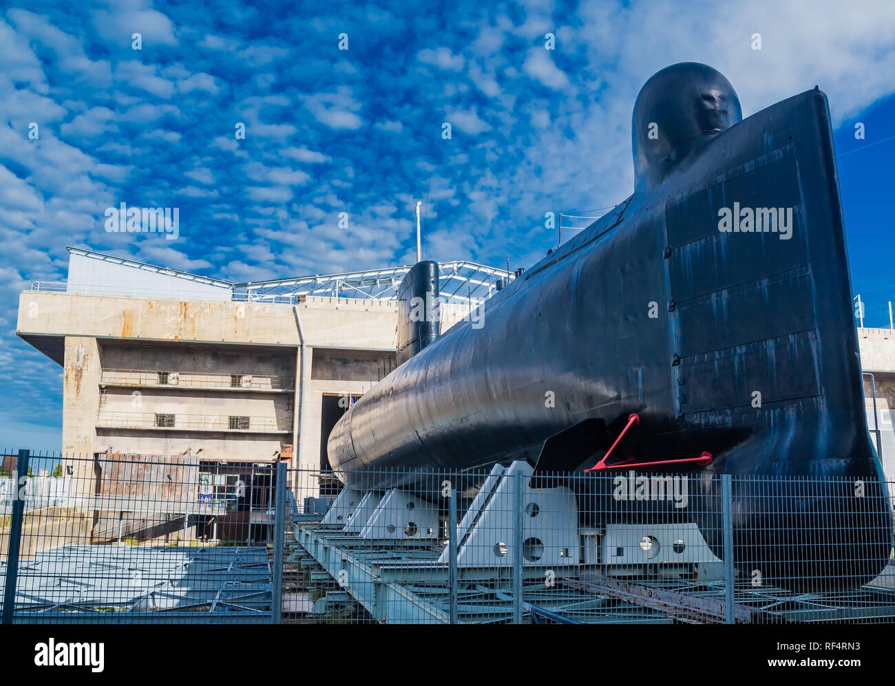 View of a Submarine exhibited on shore at the previous World War 2 ...