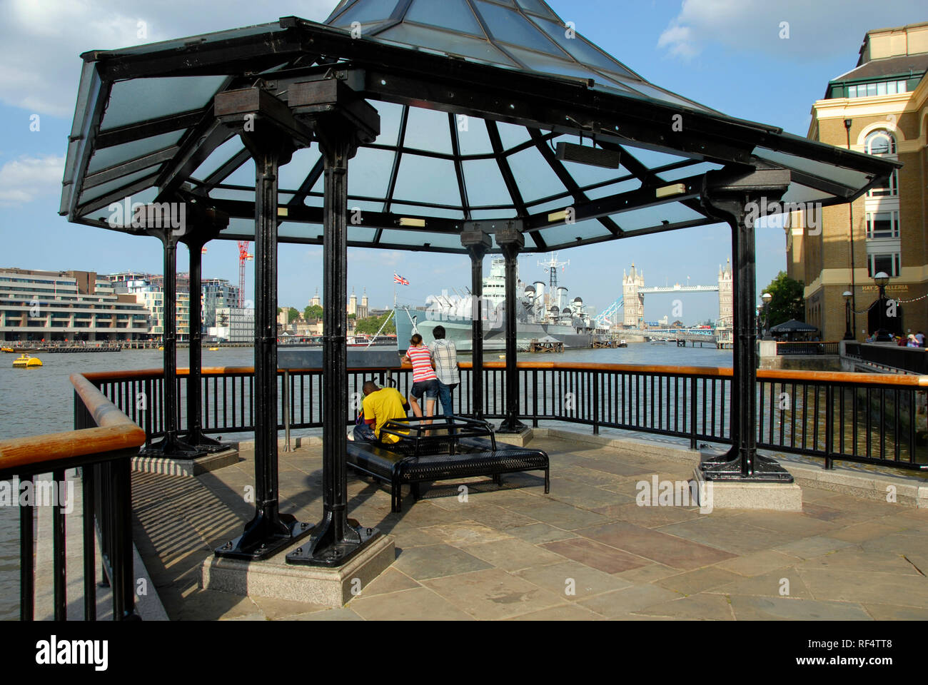 Viewpoint on river Thames, London, England, covered with a canopy and ...