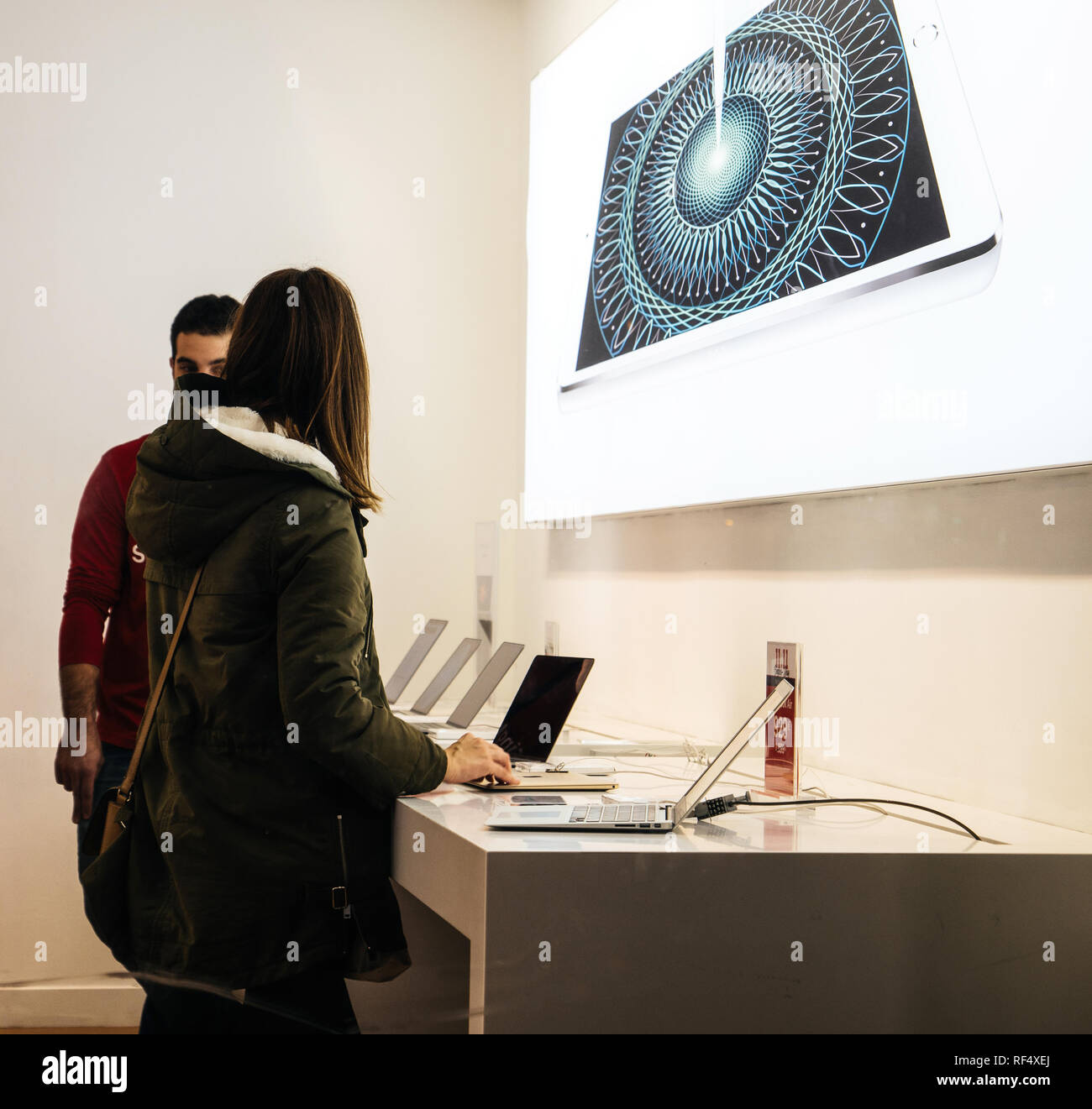BARCELONA, SPAIN - NOV 11, 2018: Customers inside Apple Store ...