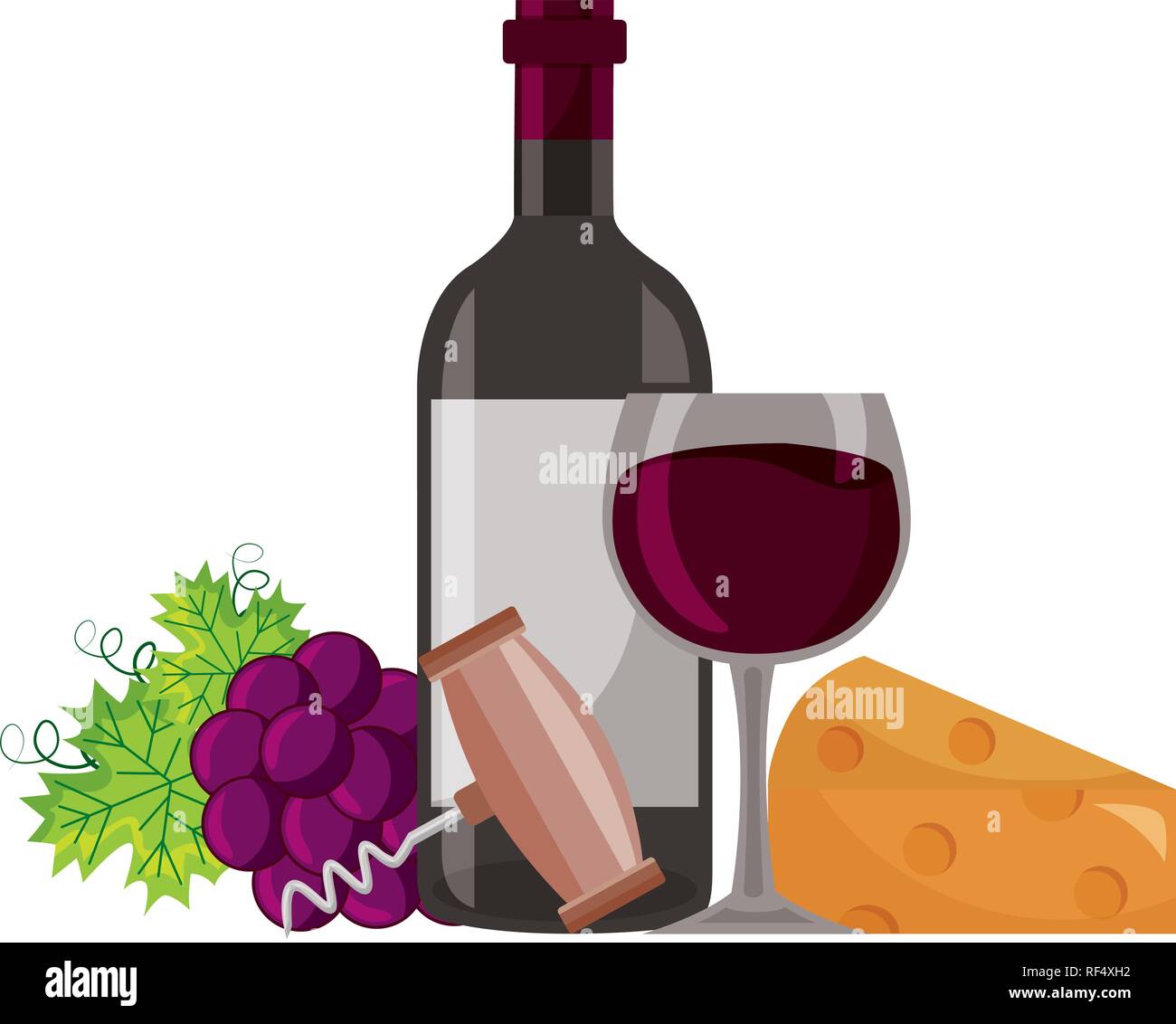 Cheese grapes cork corkscrew Stock Vector Images - Alamy