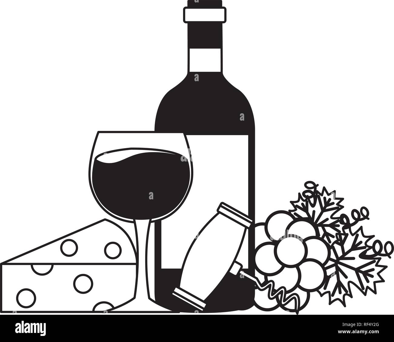 Cheese grapes cork corkscrew Stock Vector Images - Alamy