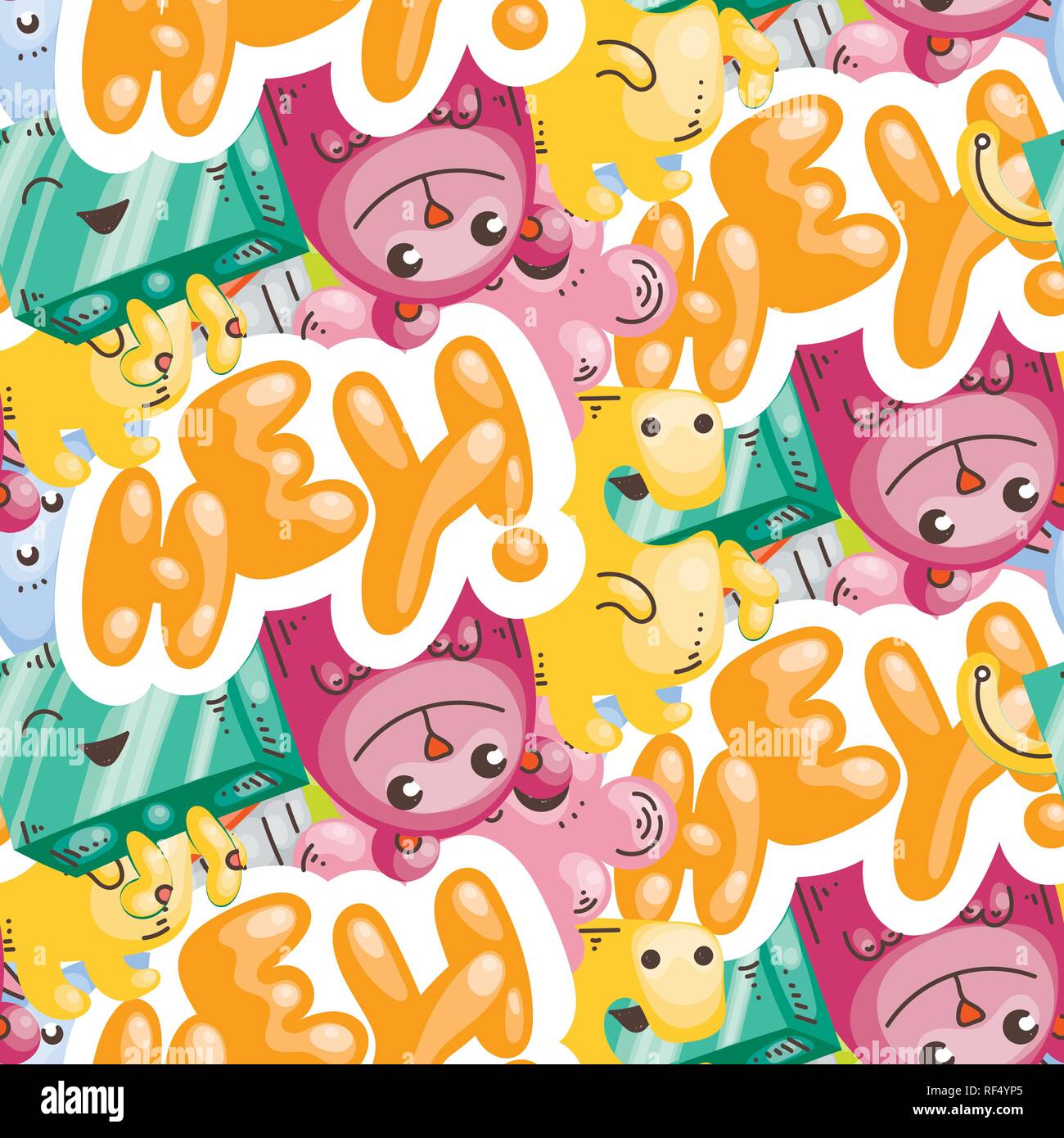 Hey. Seamless vector pattern with cute cartoon monsters and beasts ...