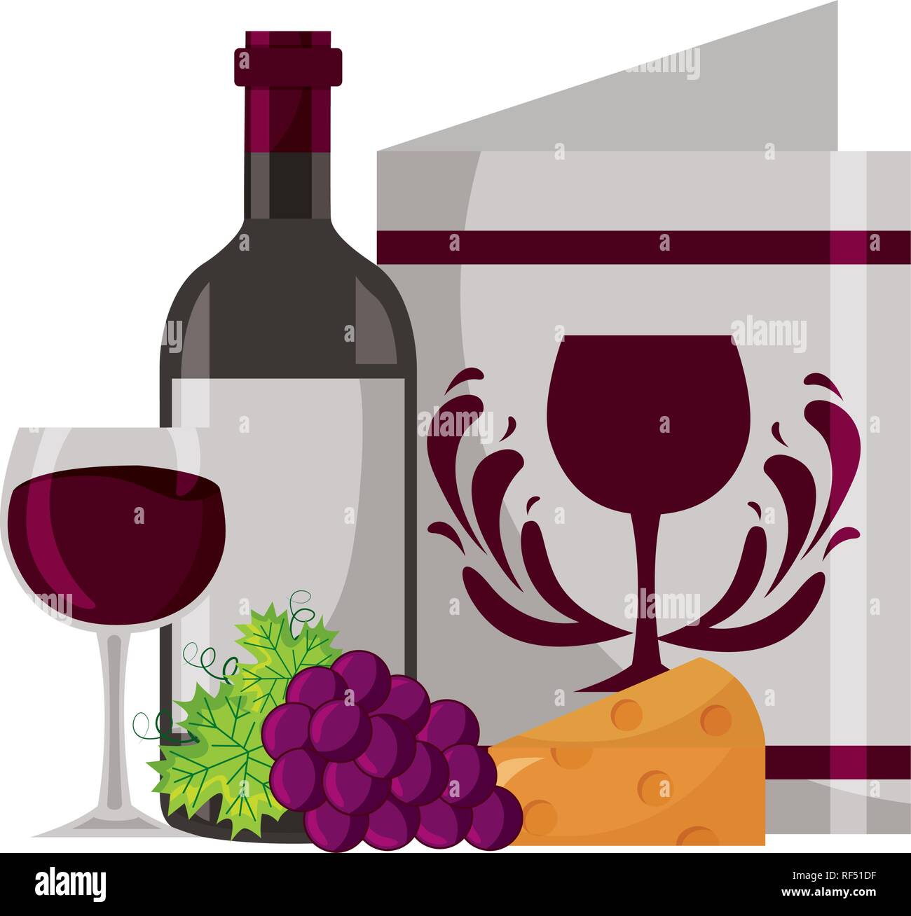 wine bottle restaurant menu cheese grapes cup Stock Vector Image & Art ...