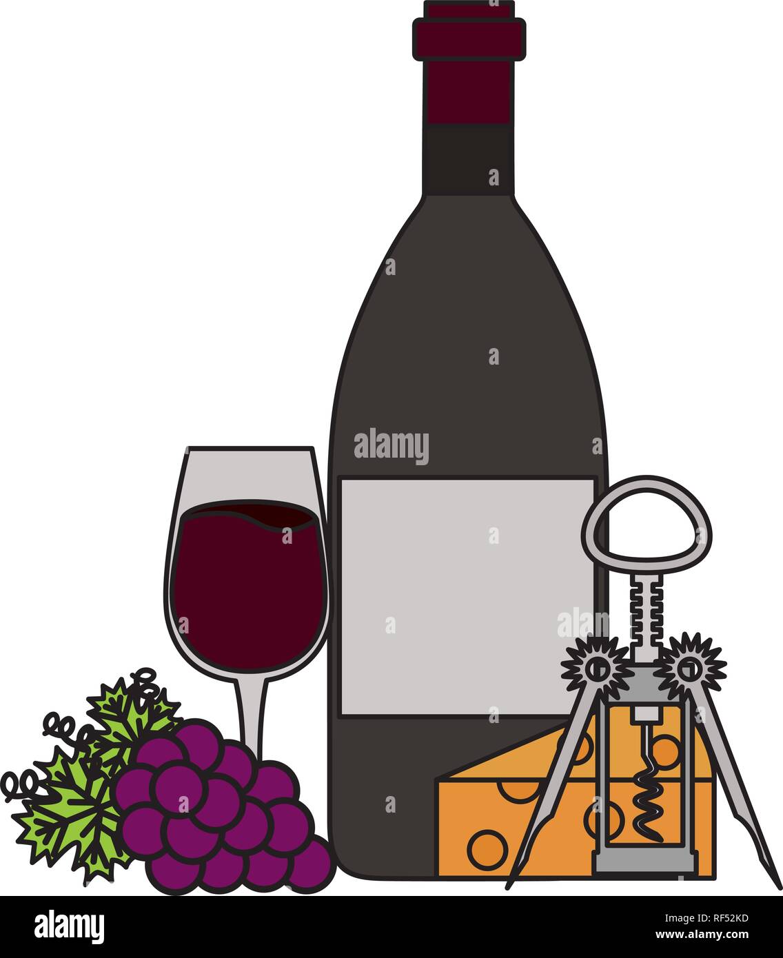 Cheese grapes cork corkscrew Stock Vector Images - Alamy