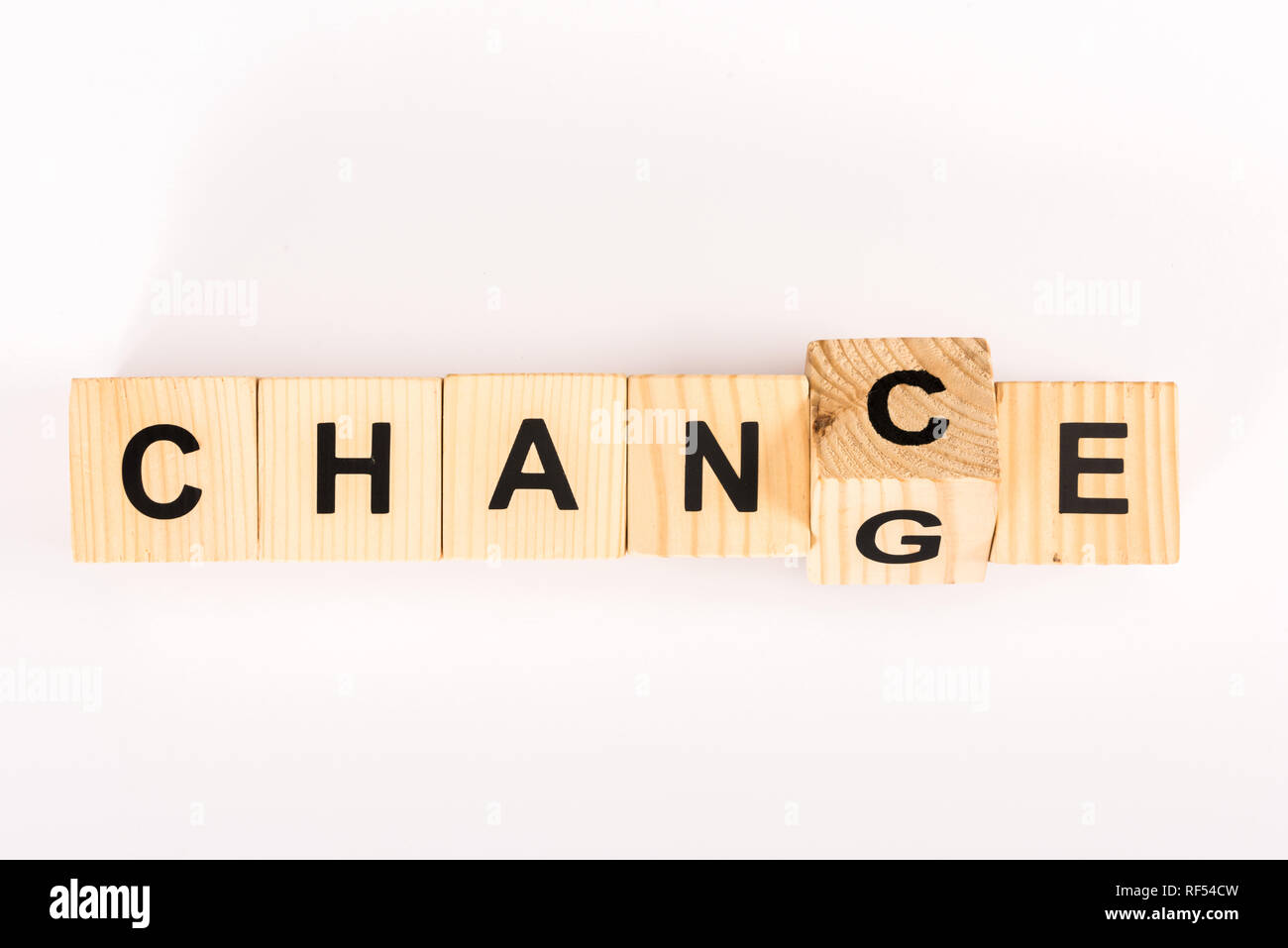 top view of change word made with wooden blocks isolated on white Stock ...
