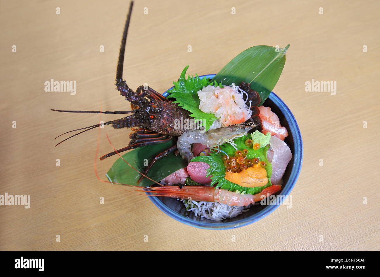 Ise ebi prawn sashimi rice bowl Kaisendon expensive Japanese food Stock ...