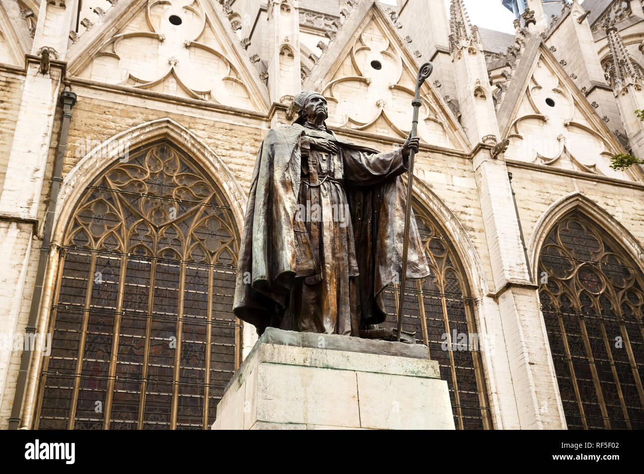 Statue of Cardinal Mercier at The Cathedral of St. Michael and St ...