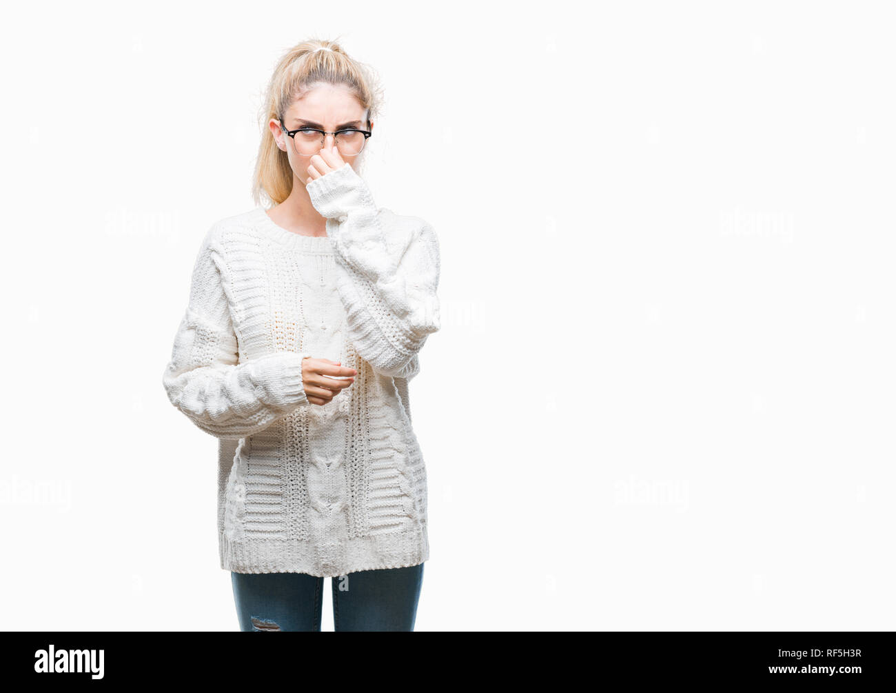 Young Beautiful Blonde Woman Wearing Glasses Over Isolated Background