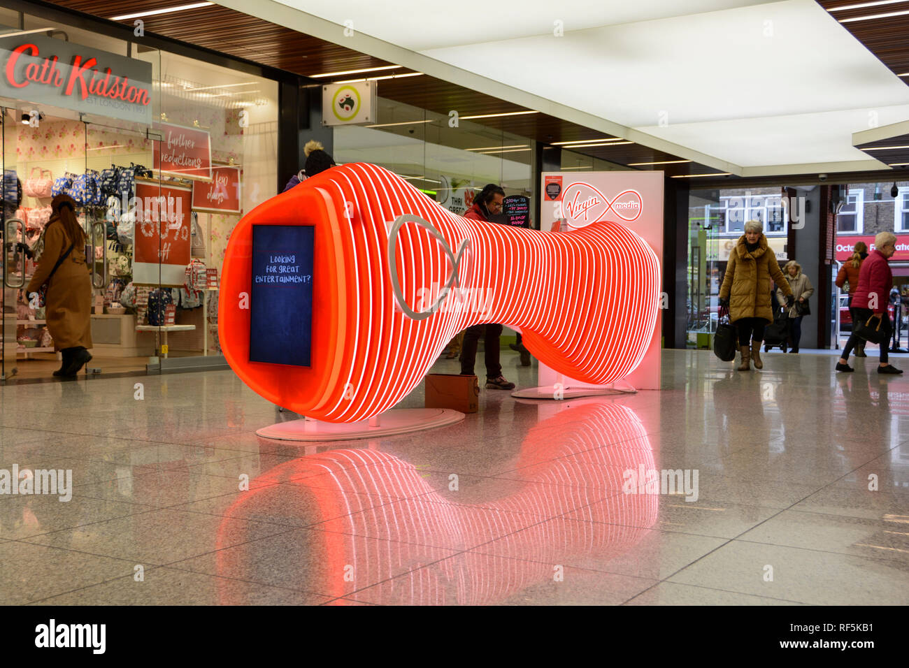 Virgin Media sales desk in Ealing Broadway shopping Centre, London, UK ...