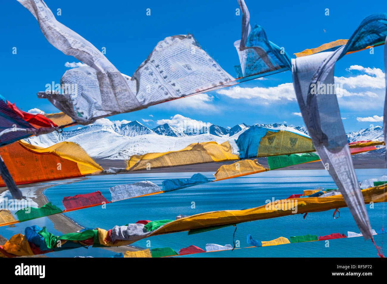 Buddhist Script Flag, landscape in tibet china Stock Photo - Alamy