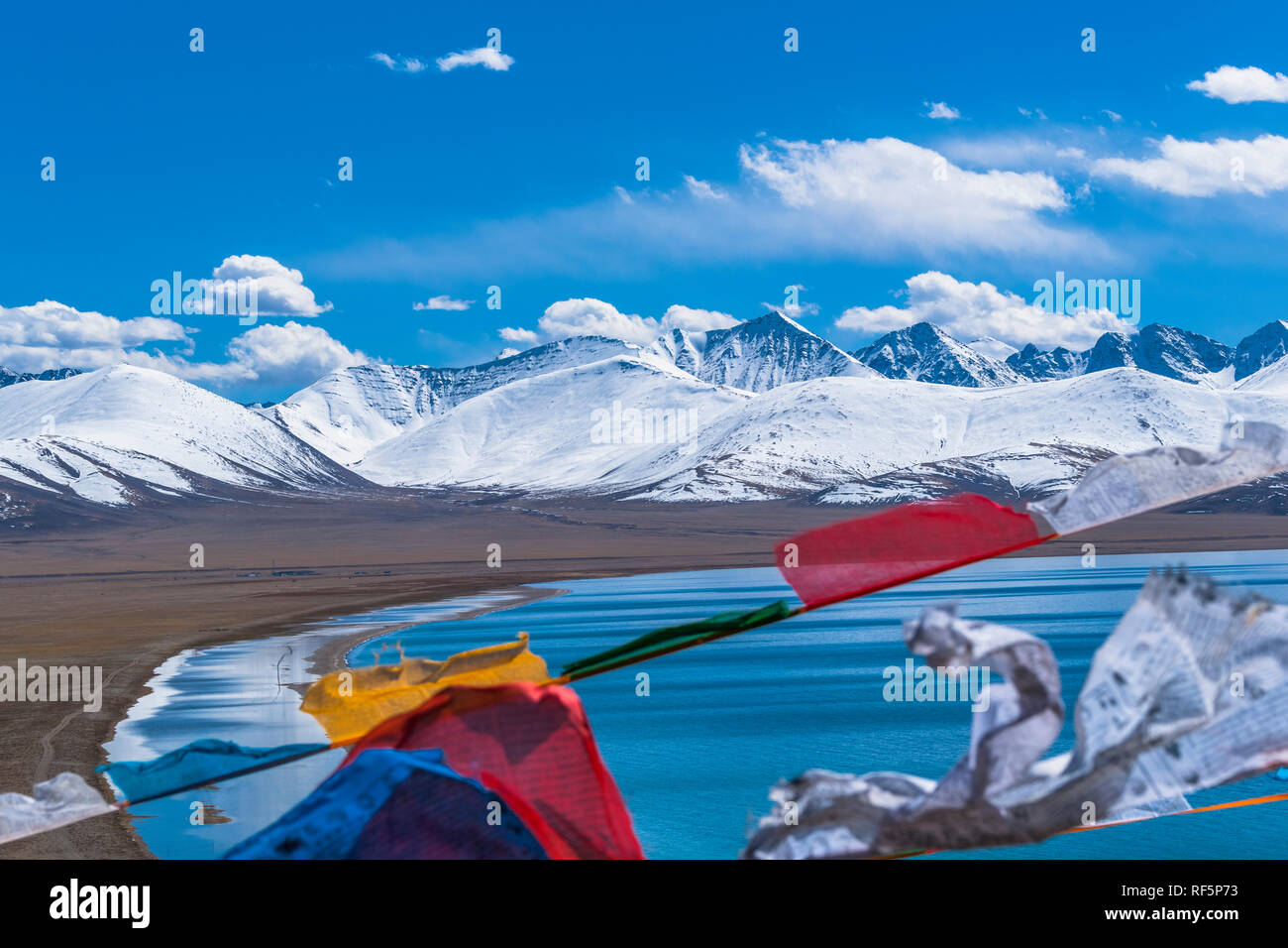 Buddhist Script Flag, landscape in tibet china Stock Photo - Alamy