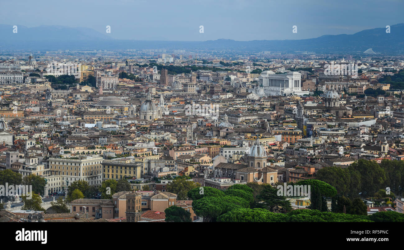 Aerial cityscape view of Rome, from top of Saint Peter Basilica. Rome ...