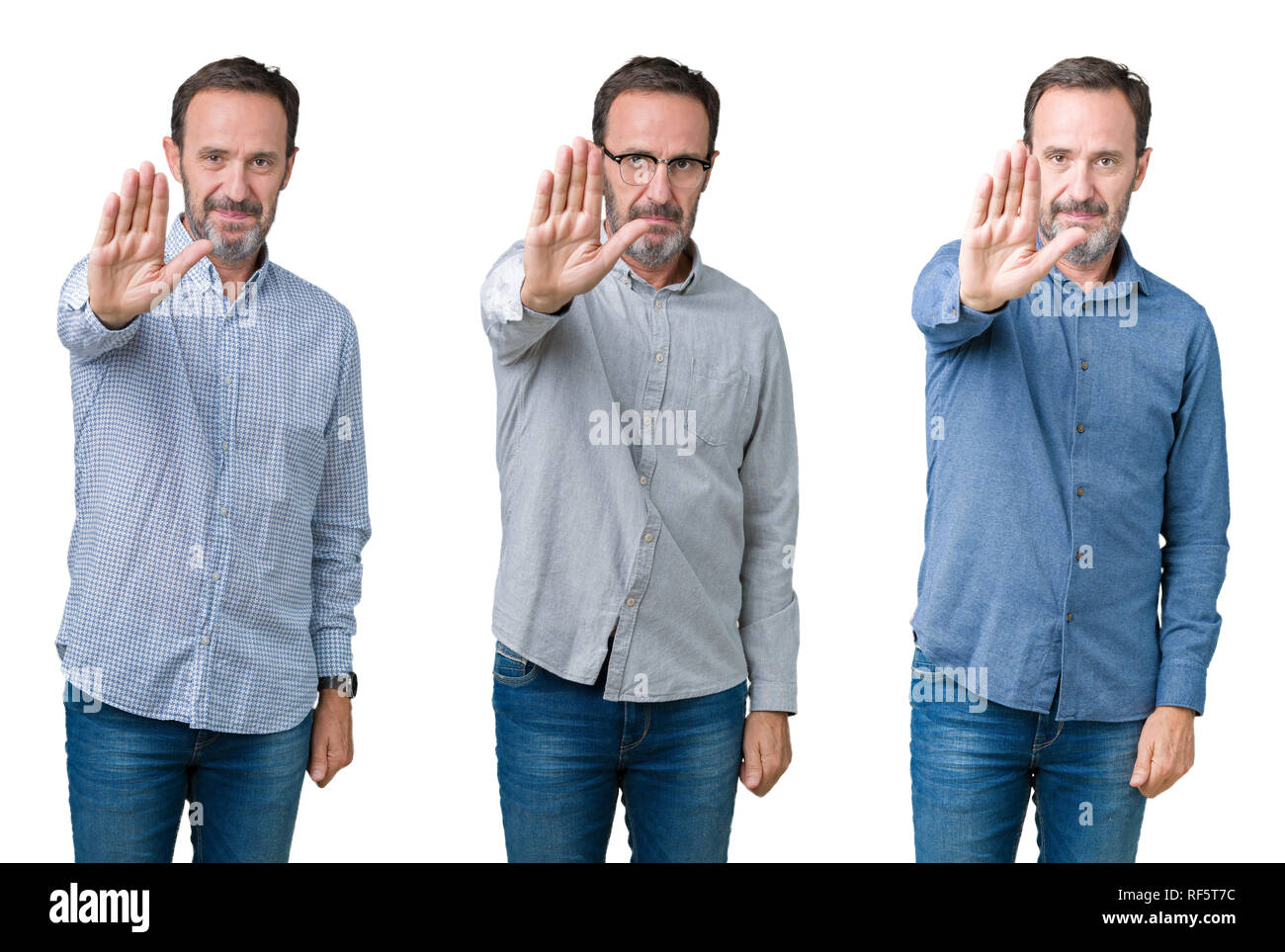Collage of handsome senior business man over white isolated background ...