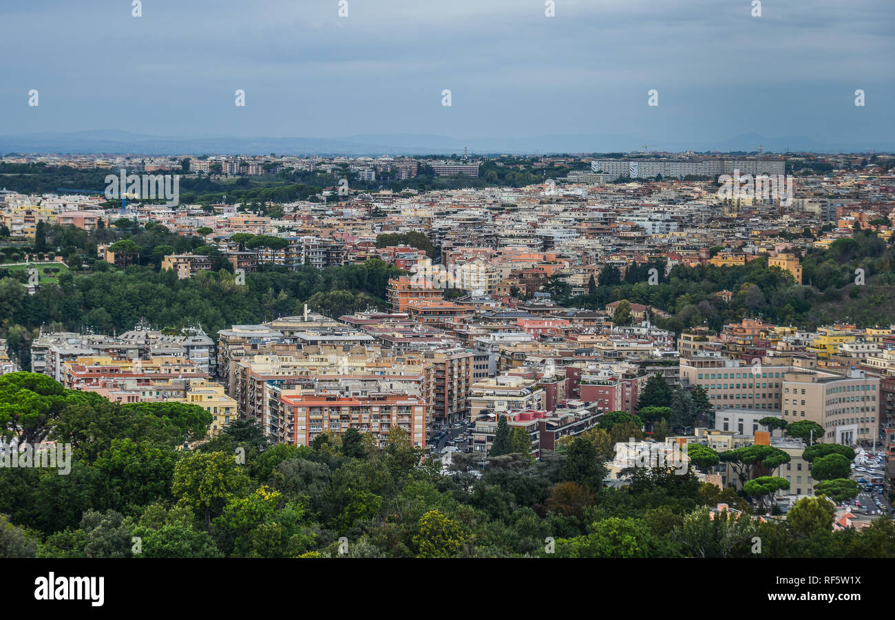 Aerial cityscape view of Rome, from top of Saint Peter Basilica. Rome ...