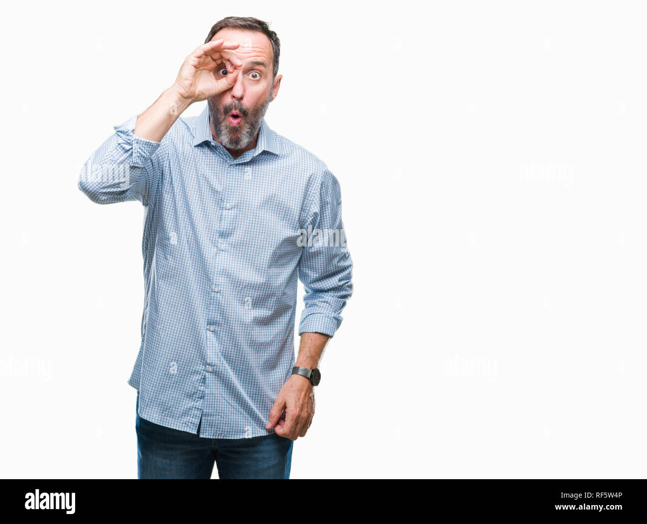 Middle age hoary senior business man over isolated background doing ok ...