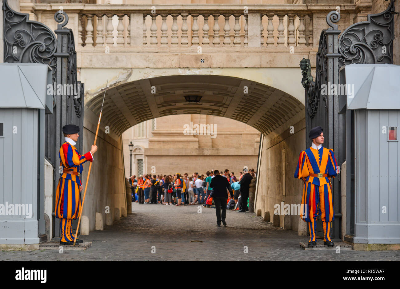 Vatican - Oct 16, 2018. Papal Swiss Guard in uniform at St. Peter ...