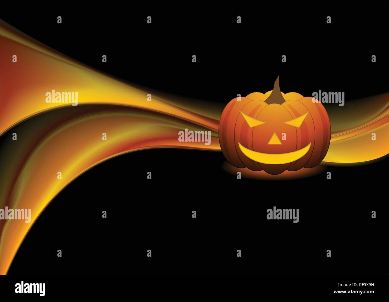 Orange waves and Halloween pumpkin on black background. Vector design ...
