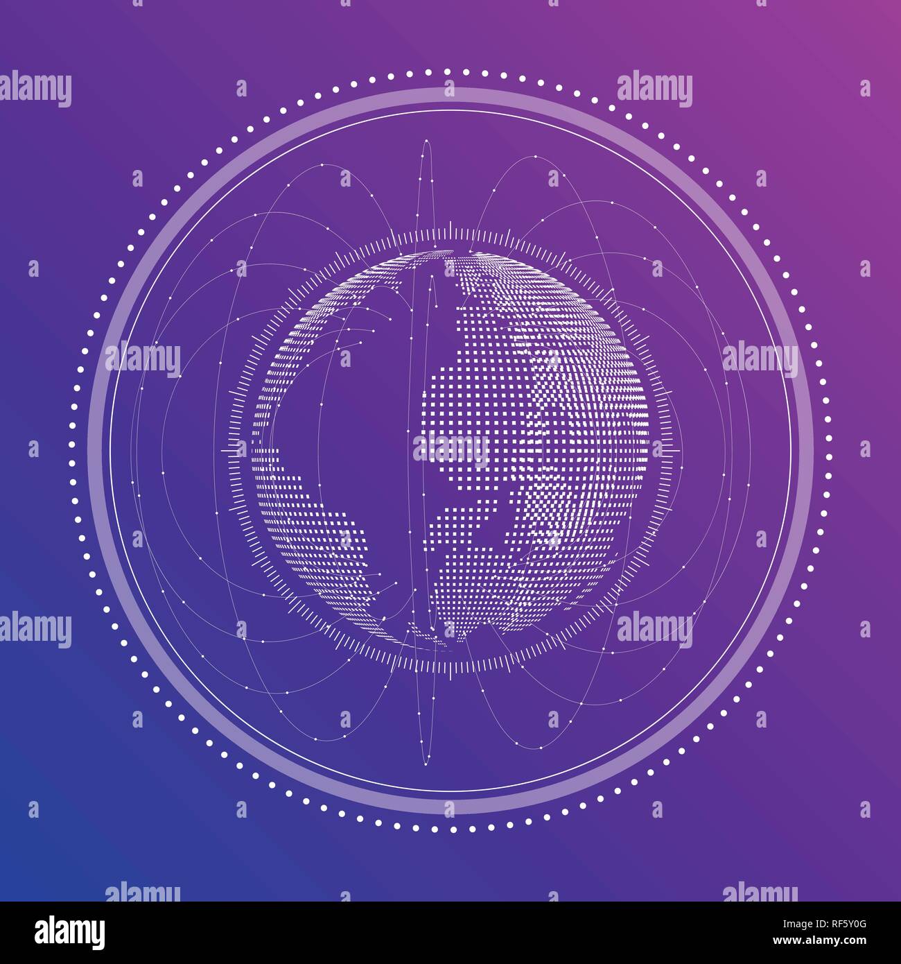 Abstract digital vector illustration of the Earth globe in neon colors ...