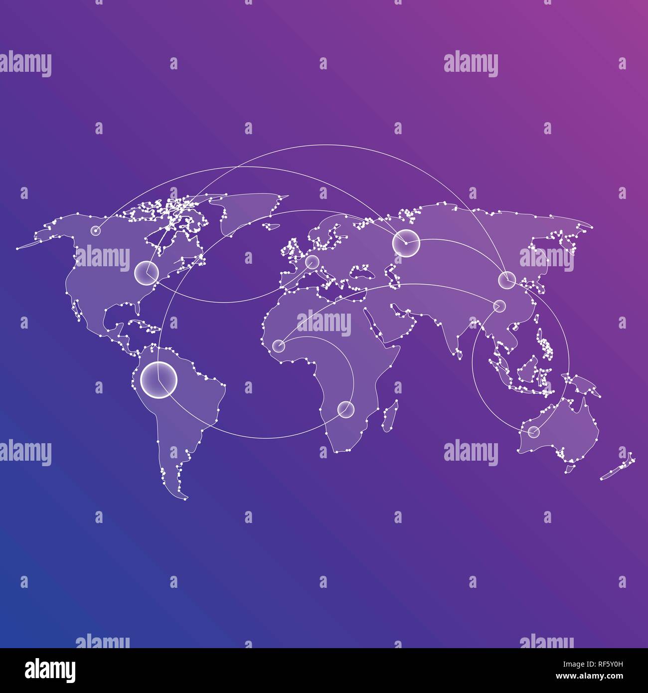 Abstract digital vector illustration of the world map with connecting ...