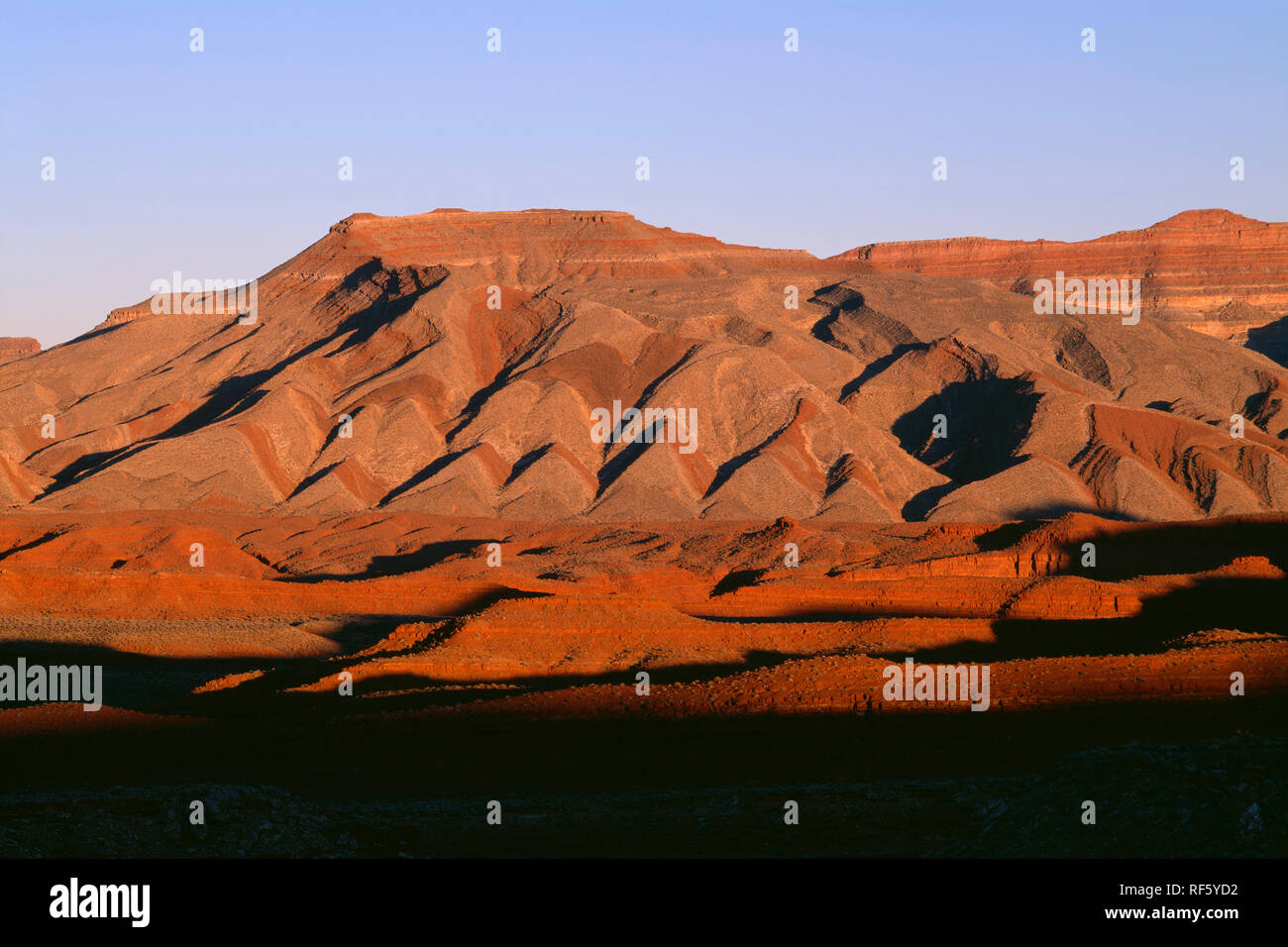 USA, Utah, San Juan County; Sunset reddens Raplee Ridge displaying ...