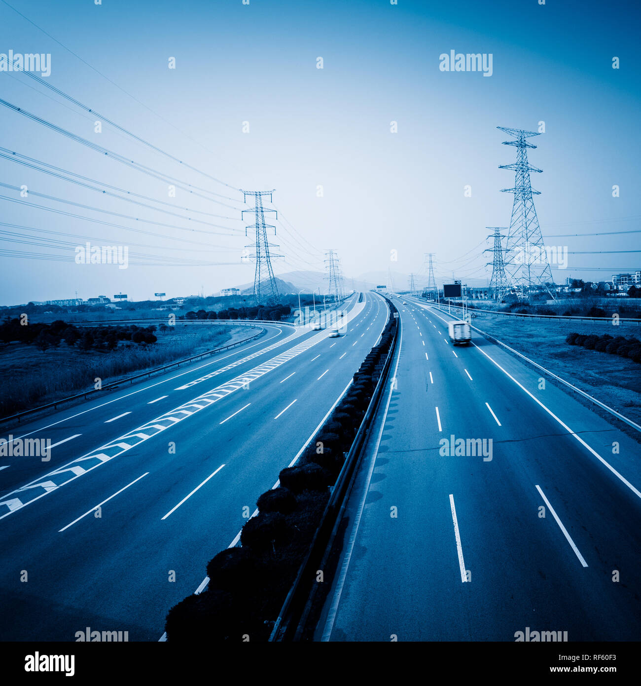 empty highway, blue toned images Stock Photo - Alamy