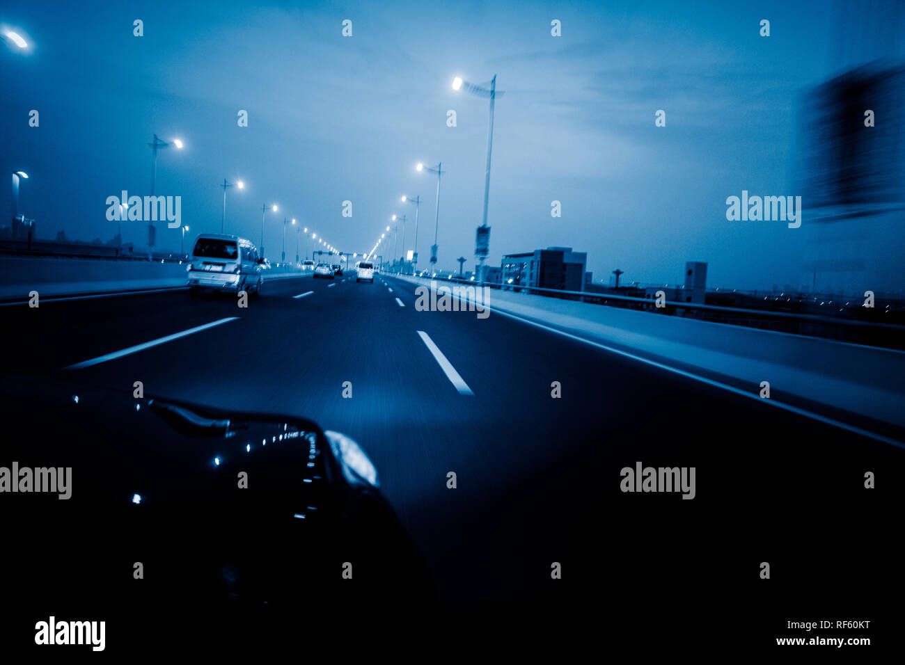 View from Side of Car Going Around Corner, Blurred Motion Stock Photo ...