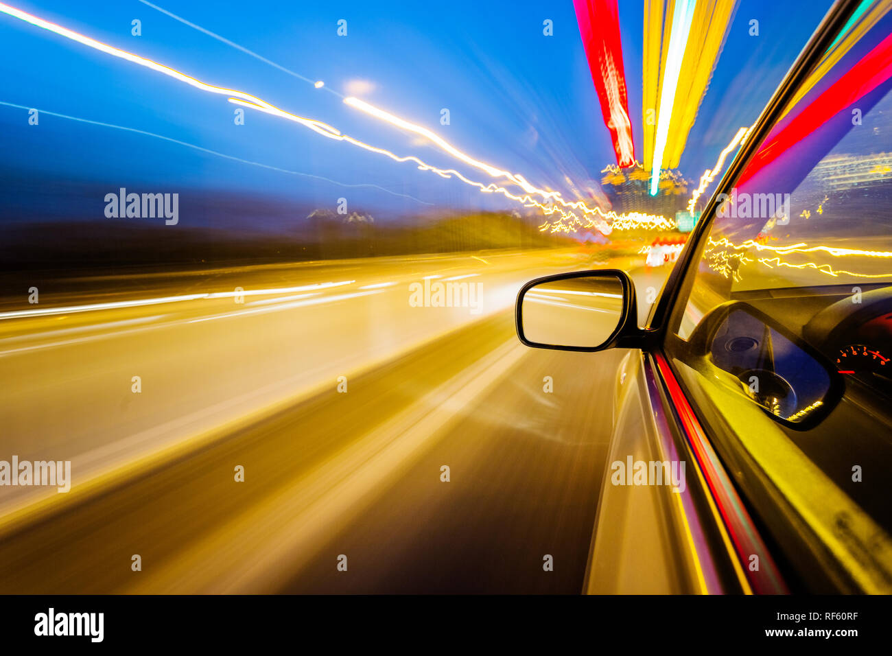 View from Side of Car Going Around Corner, Blurred Motion Stock Photo ...