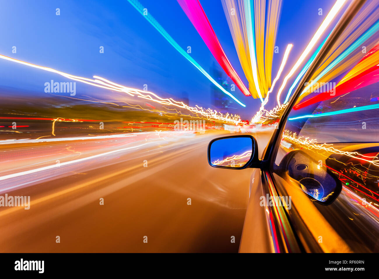 View from Side of Car Going Around Corner, Blurred Motion Stock Photo ...