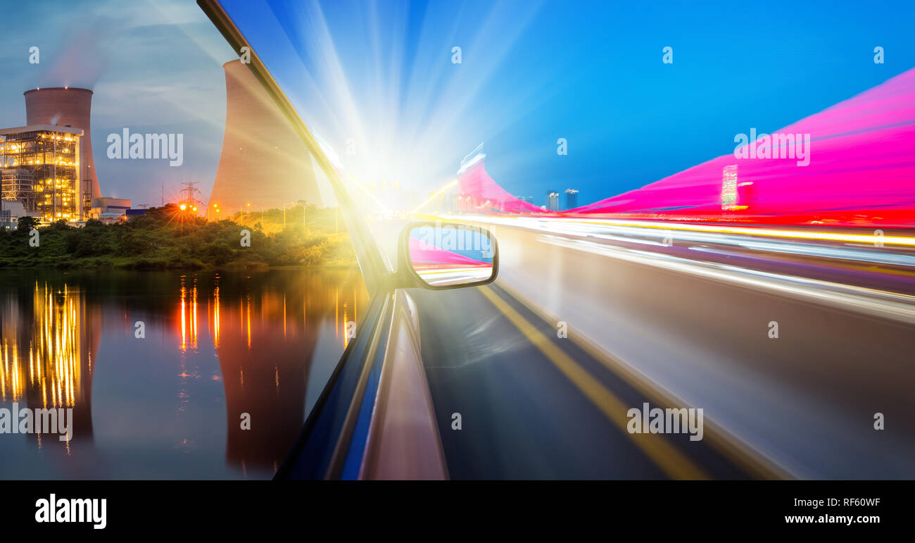 View from Side of Car Going Around Corner, Blurred Motion Stock Photo ...