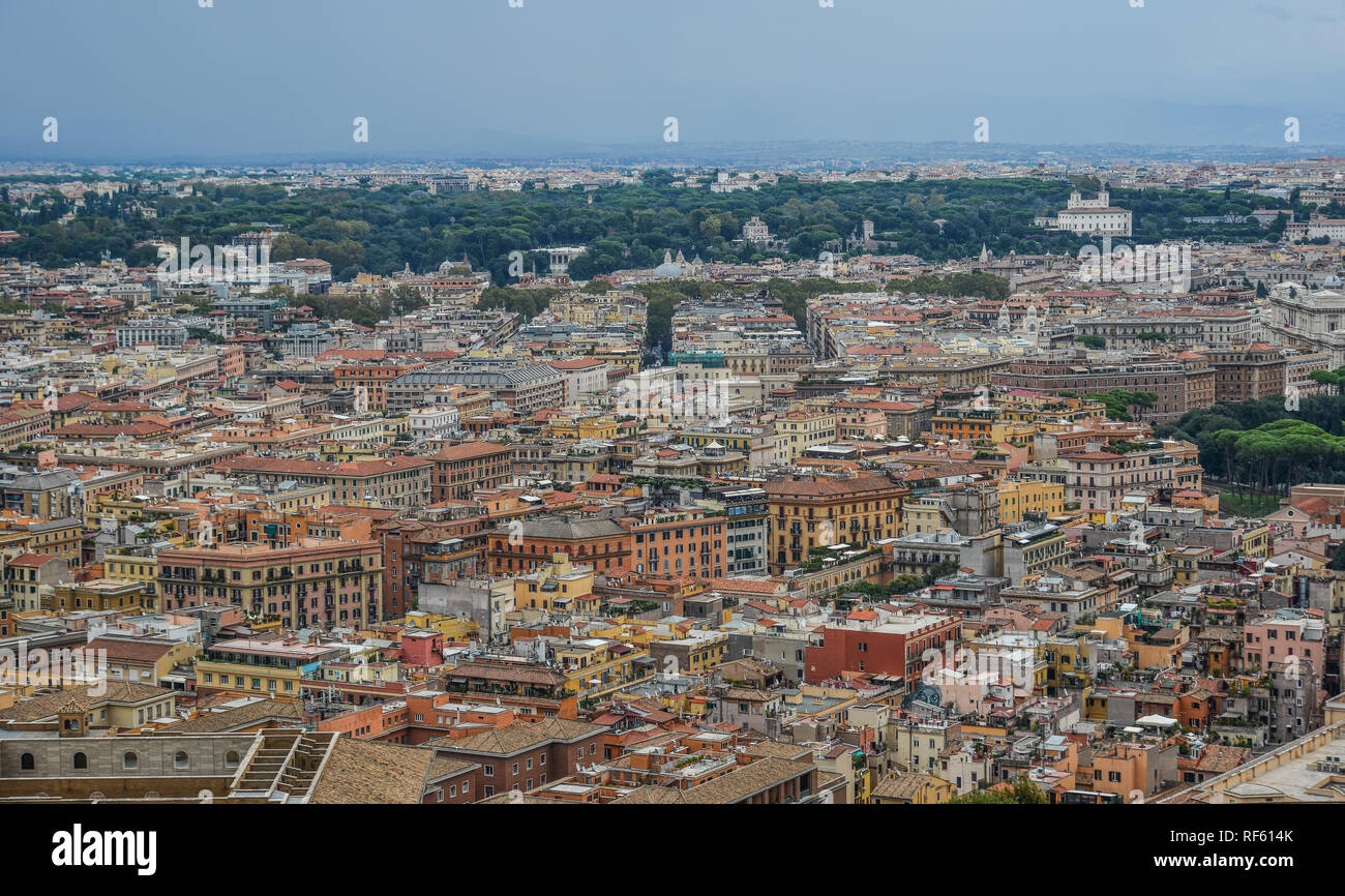 Aerial cityscape view of Rome, from top of Saint Peter Basilica. Rome ...
