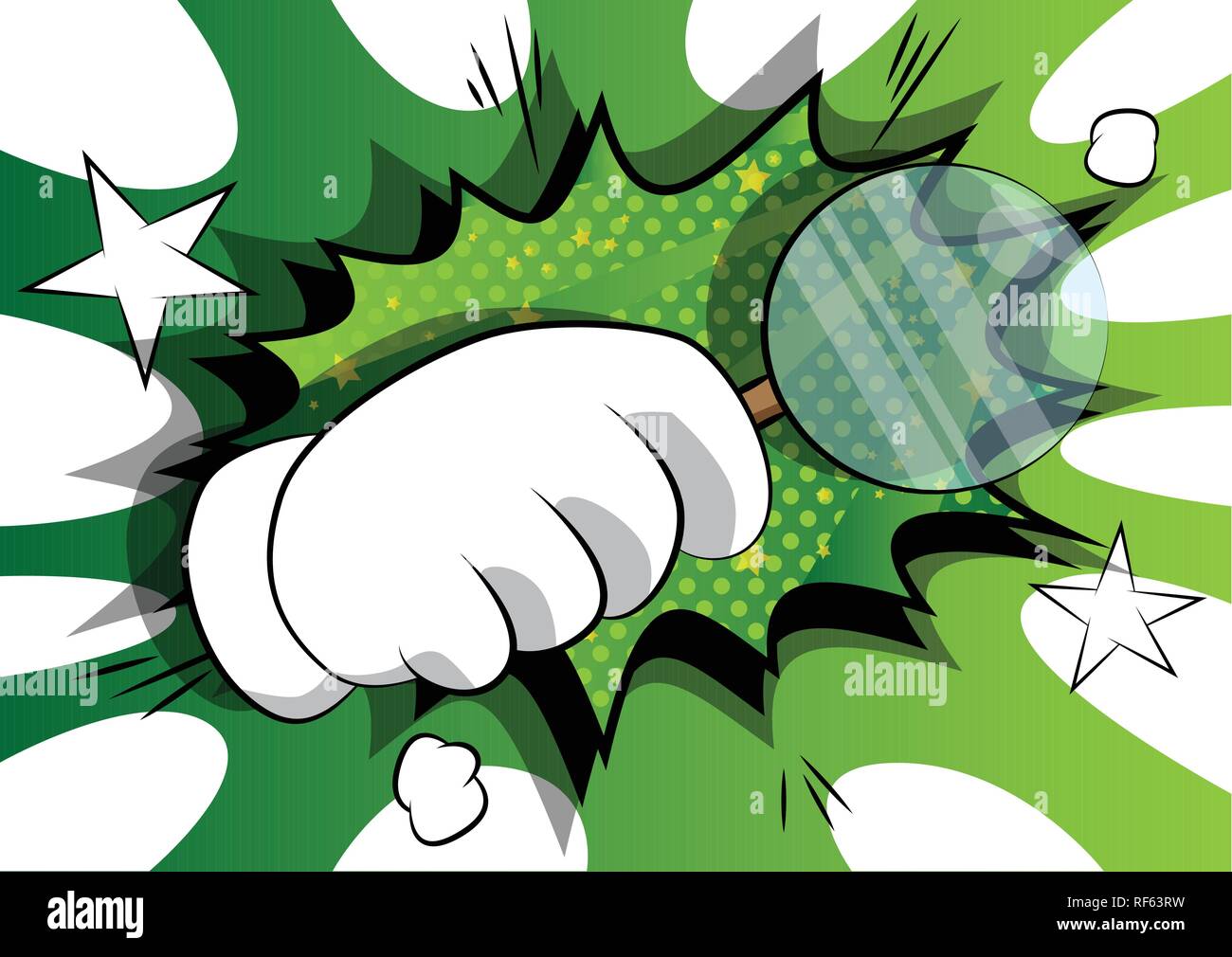 Vector cartoon hand holding a magnifying glass. Illustrated hand ...