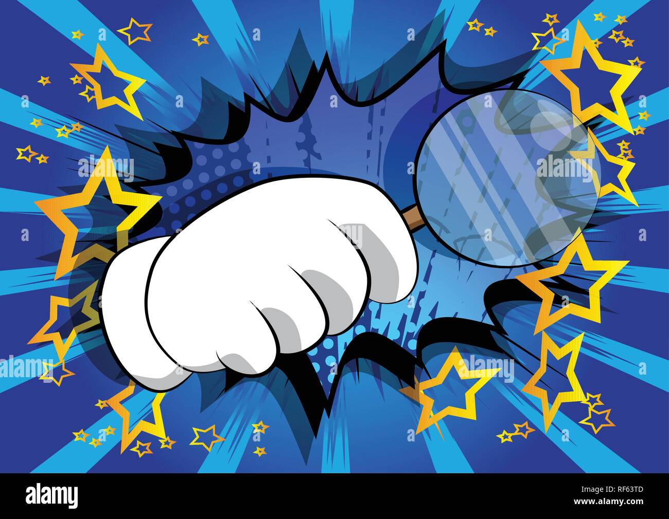 Vector cartoon hand holding a magnifying glass. Illustrated hand ...