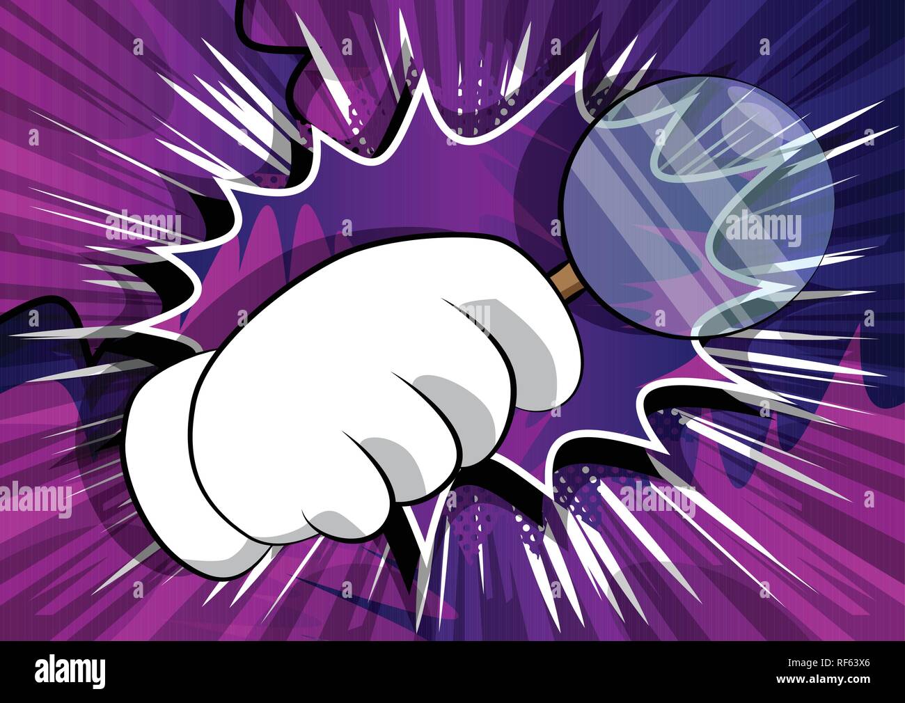 Vector cartoon hand holding a magnifying glass. Illustrated hand ...