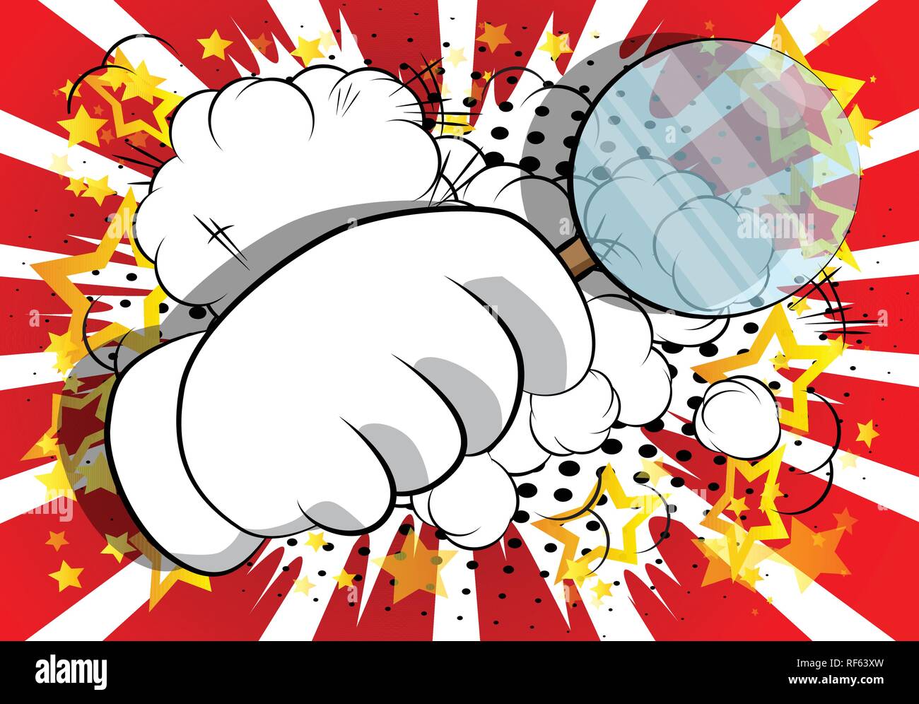 Vector cartoon hand holding a magnifying glass. Illustrated hand ...