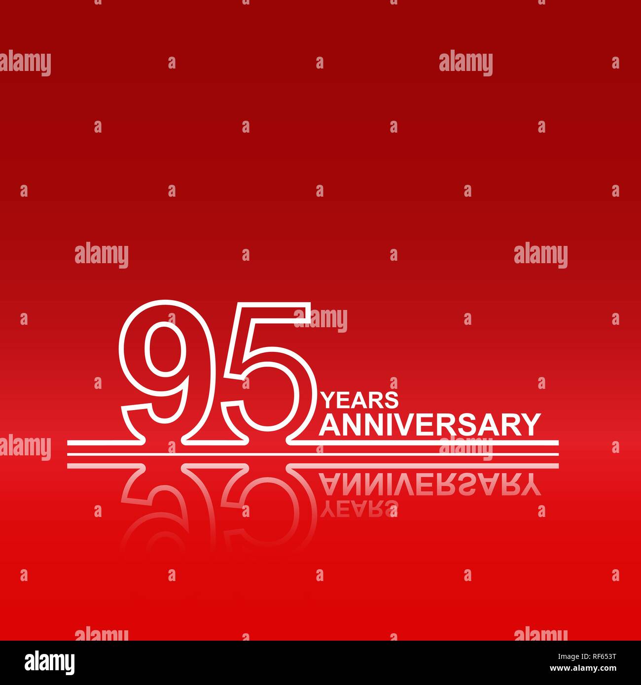 95 years anniversary, contour silhouette of a number with reflection ...