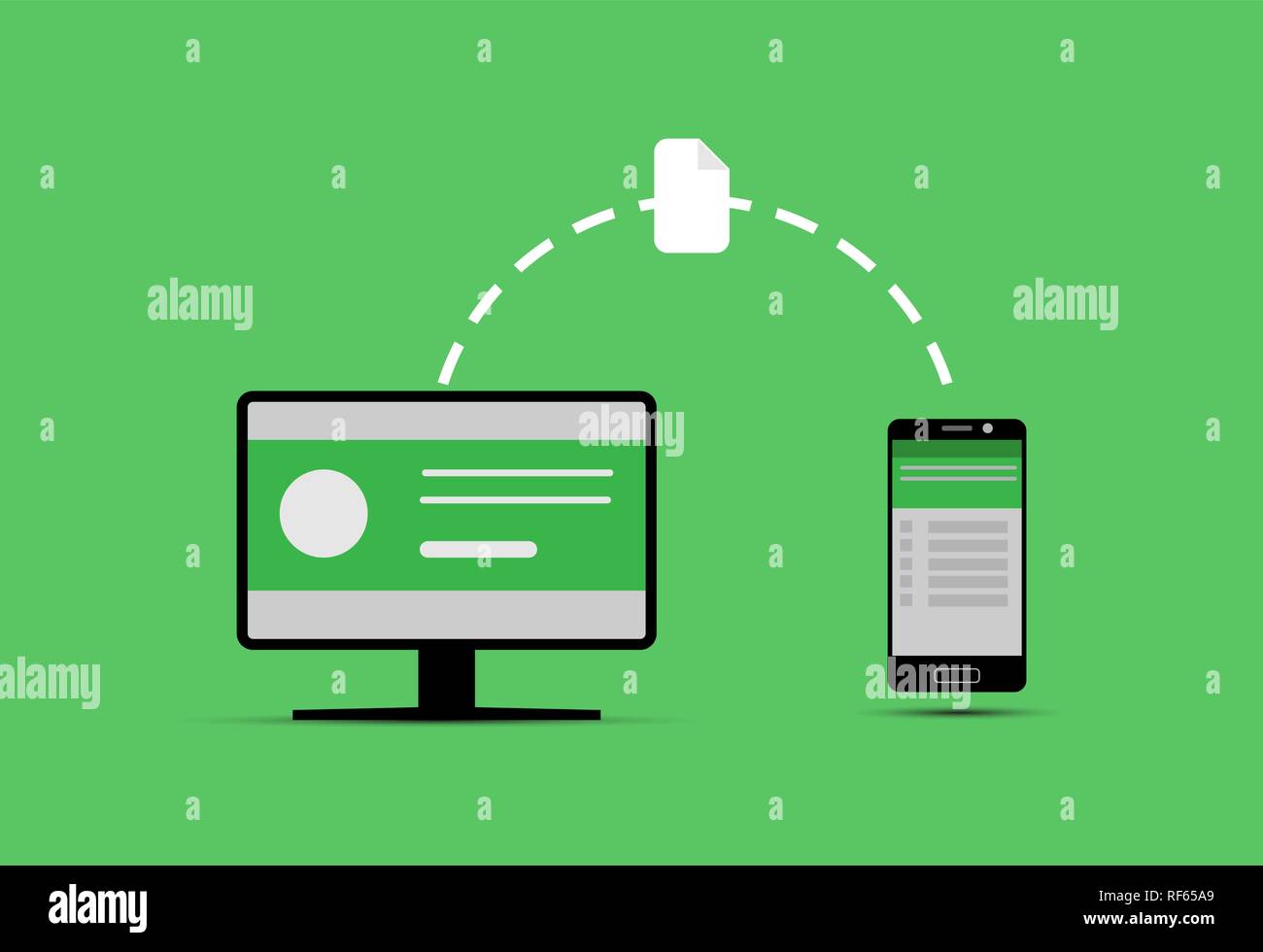Transfer data from computer to mobile Stock Vector Images - Alamy