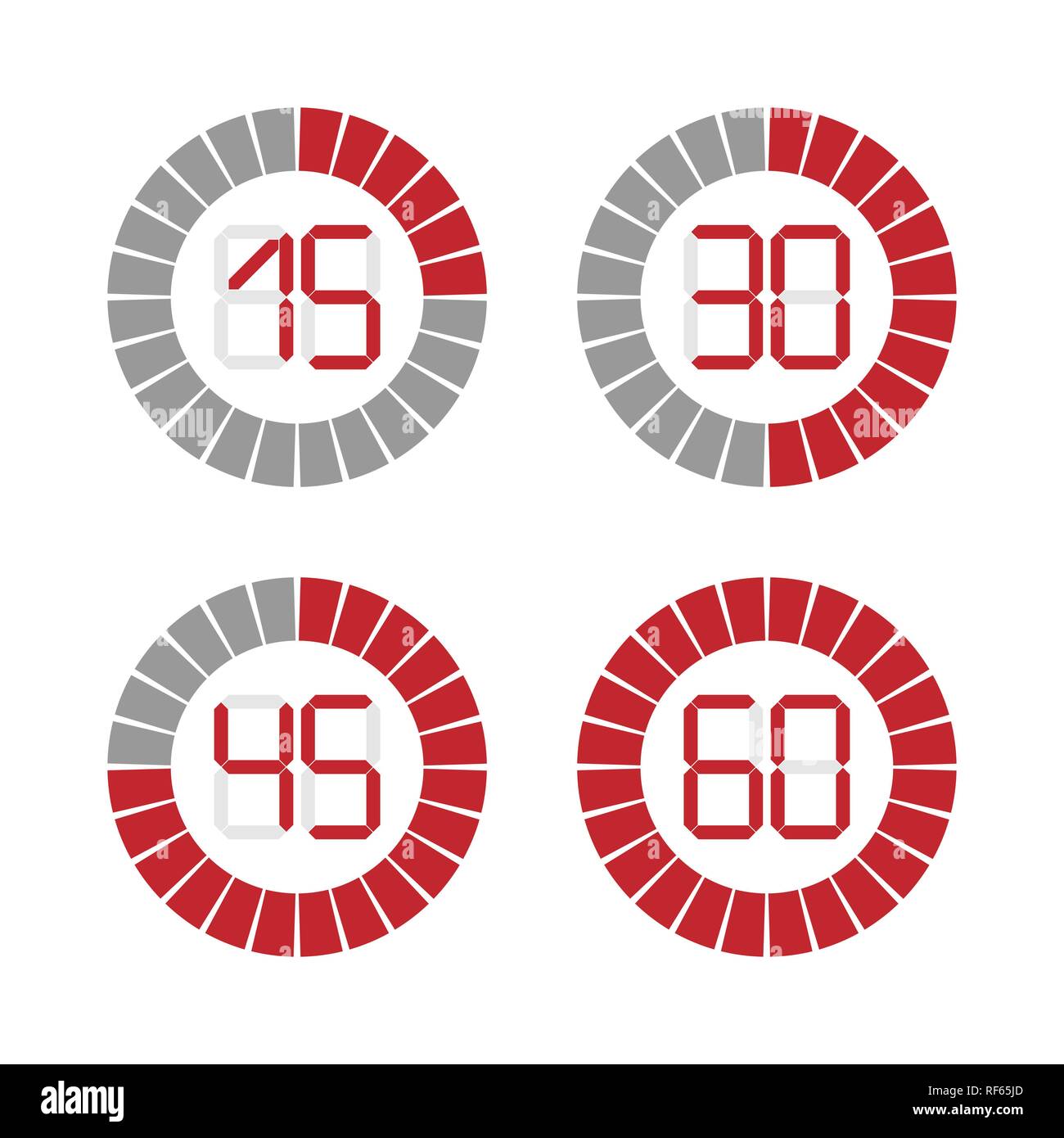 set of symbols of stopwatches with a red sector timestamp Stock Vector ...