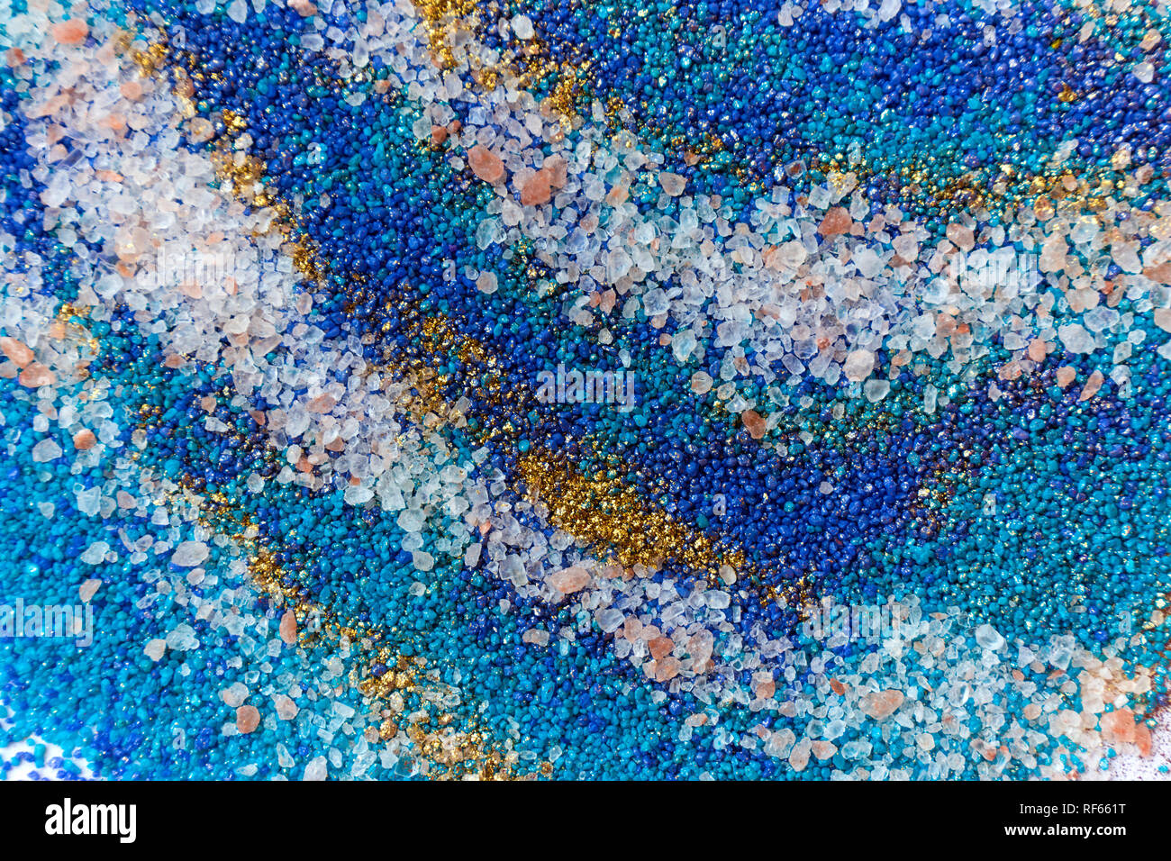 Layered colorful sand pattern. Marble style background. Blue and gold ...