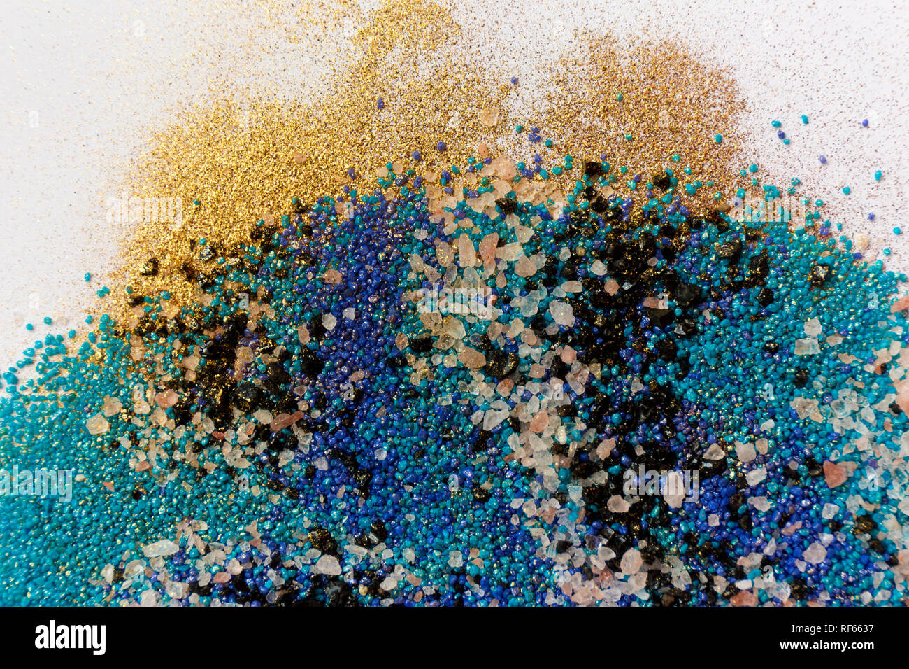 Layered colorful sand pattern. Marble style background. Blue and gold ...