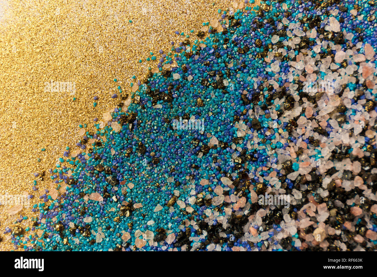 Layered colorful sand pattern. Marble style background. Blue and gold ...