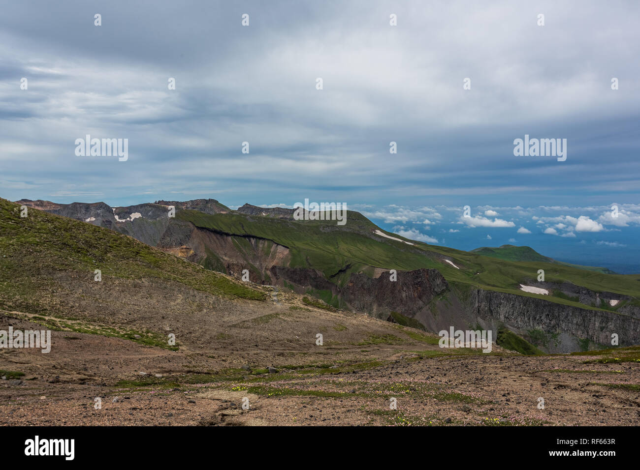 Volcanic rocky mountains and lake Tianchi, wild landscape, national ...