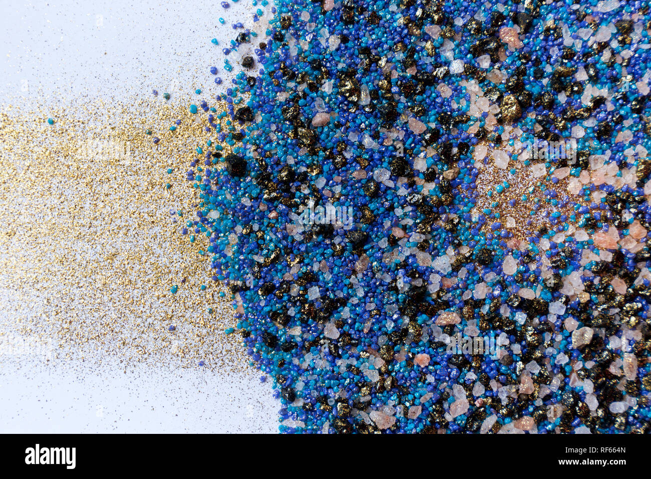 Layered colorful sand pattern. Marble style background. Blue and gold ...