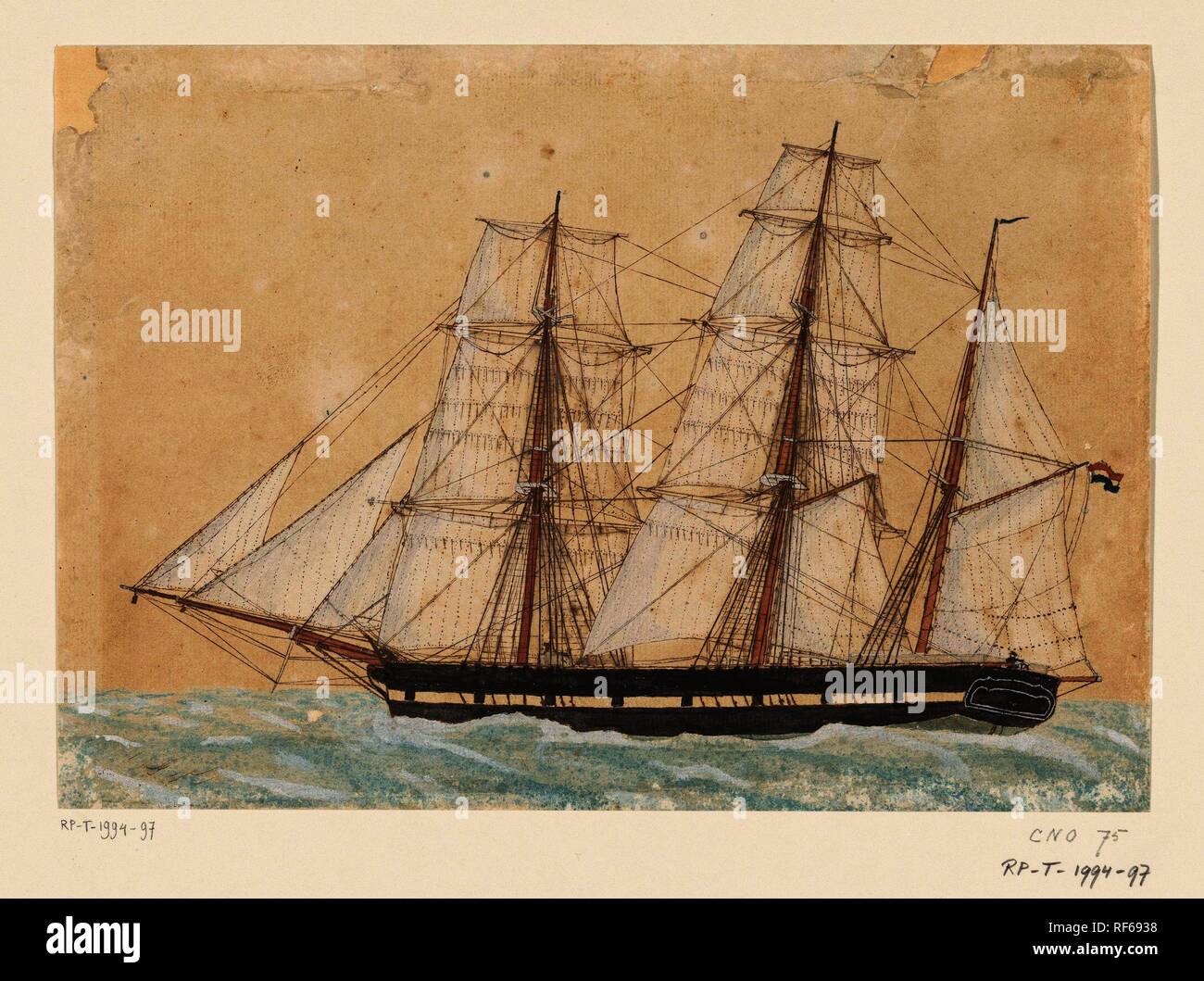 Bark at sea. The Bark ship 'Deshima', intersecting in the bog of Biafra ...