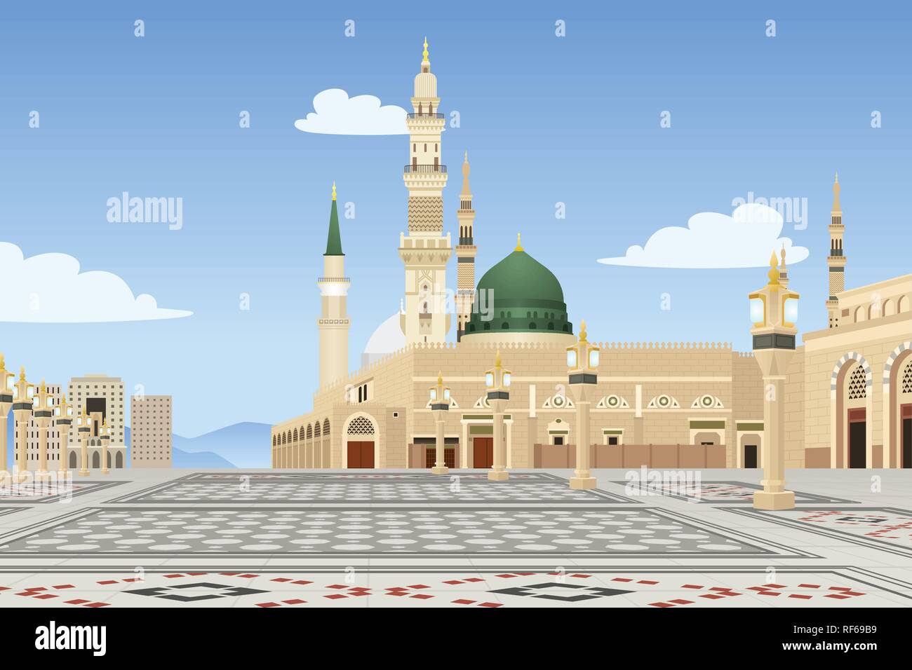 A vector illustration of Medina Mosque in Saudi Arabia Stock Vector ...