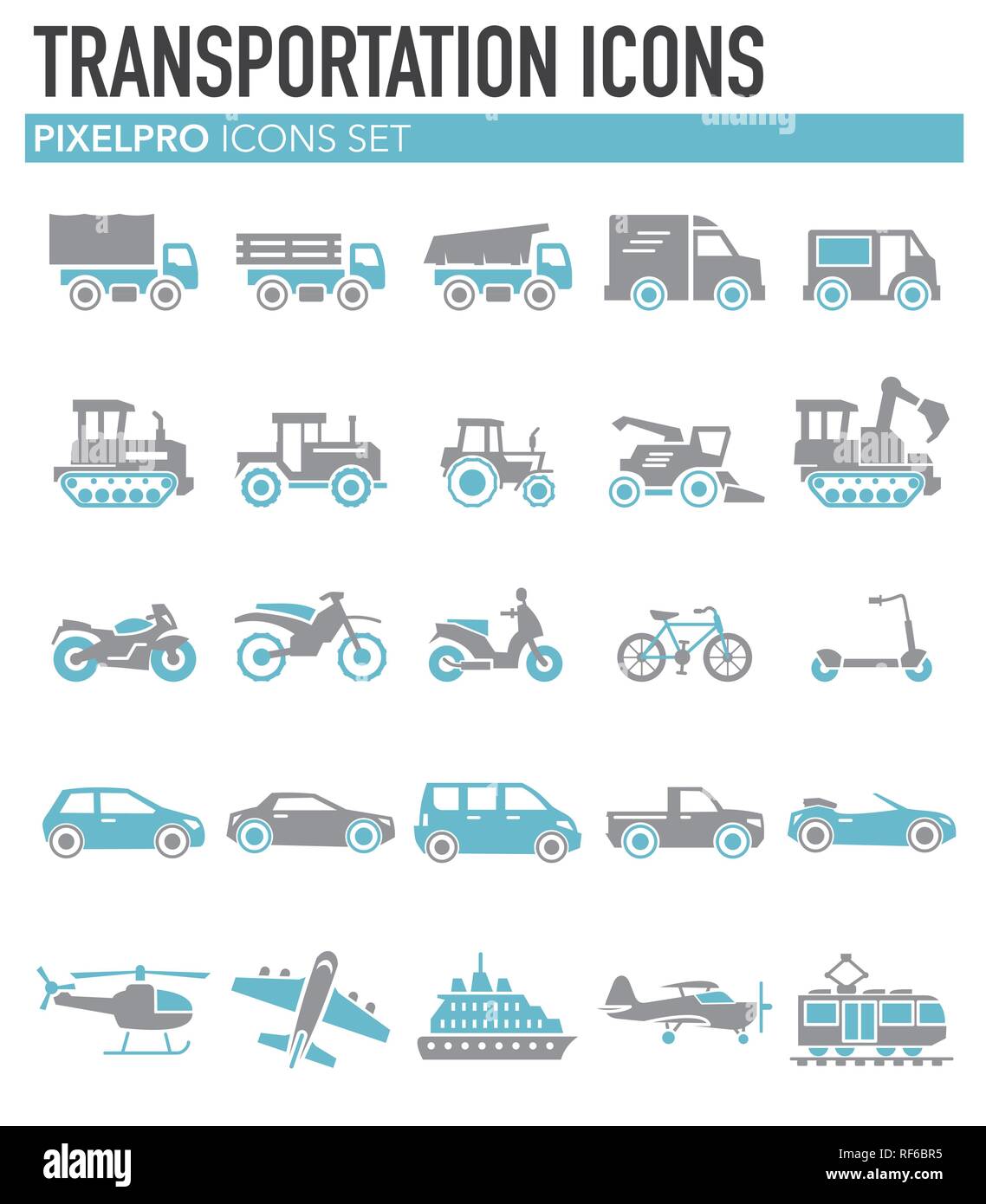 Transportation grey blue icons set on white background for graphic and ...