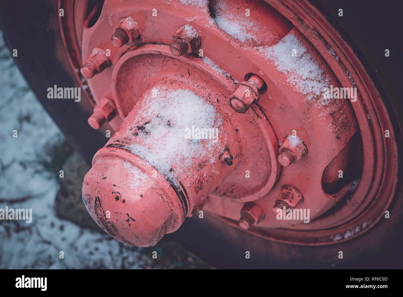 Old red wheel rim Stock Photo - Alamy