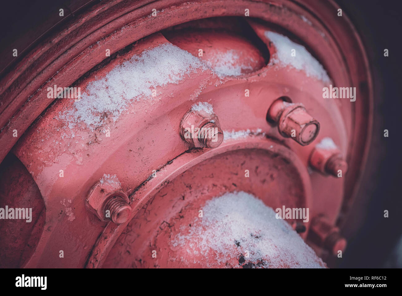 Old red wheel rim Stock Photo - Alamy