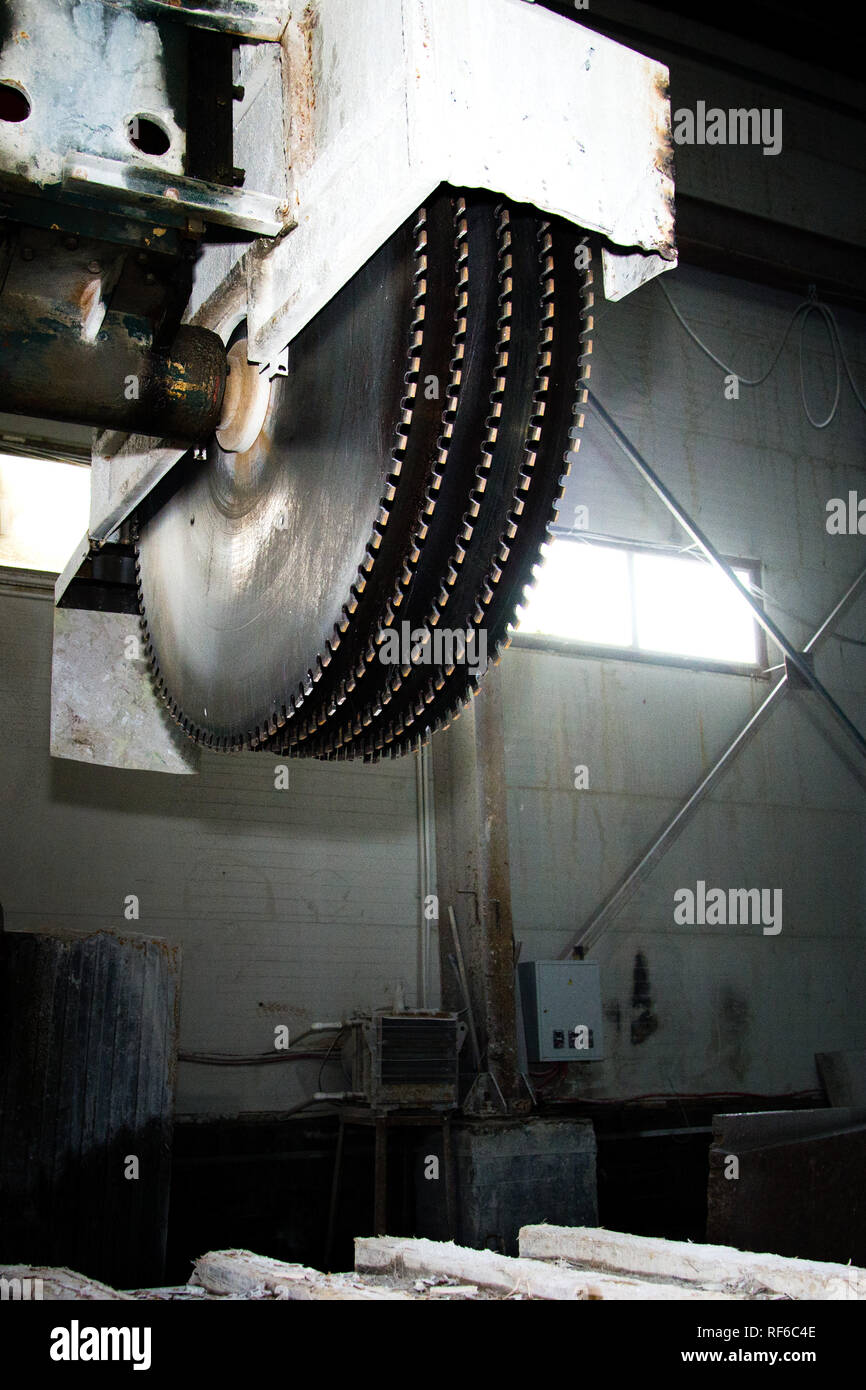 Industrial circular saws on a stone. Close-up. Industrial machine for ...
