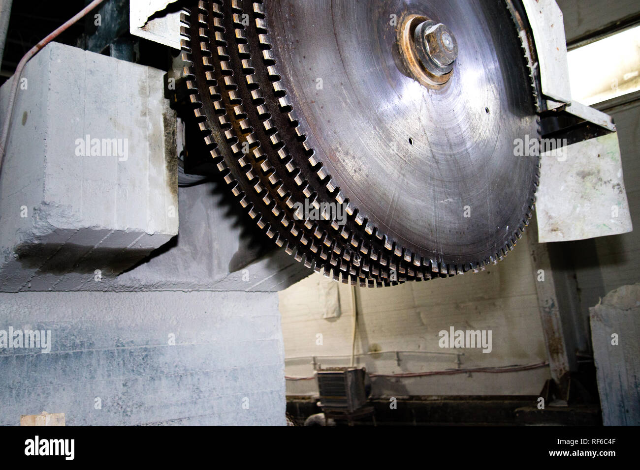 Industrial circular saws on a stone. Close-up. Industrial machine for ...