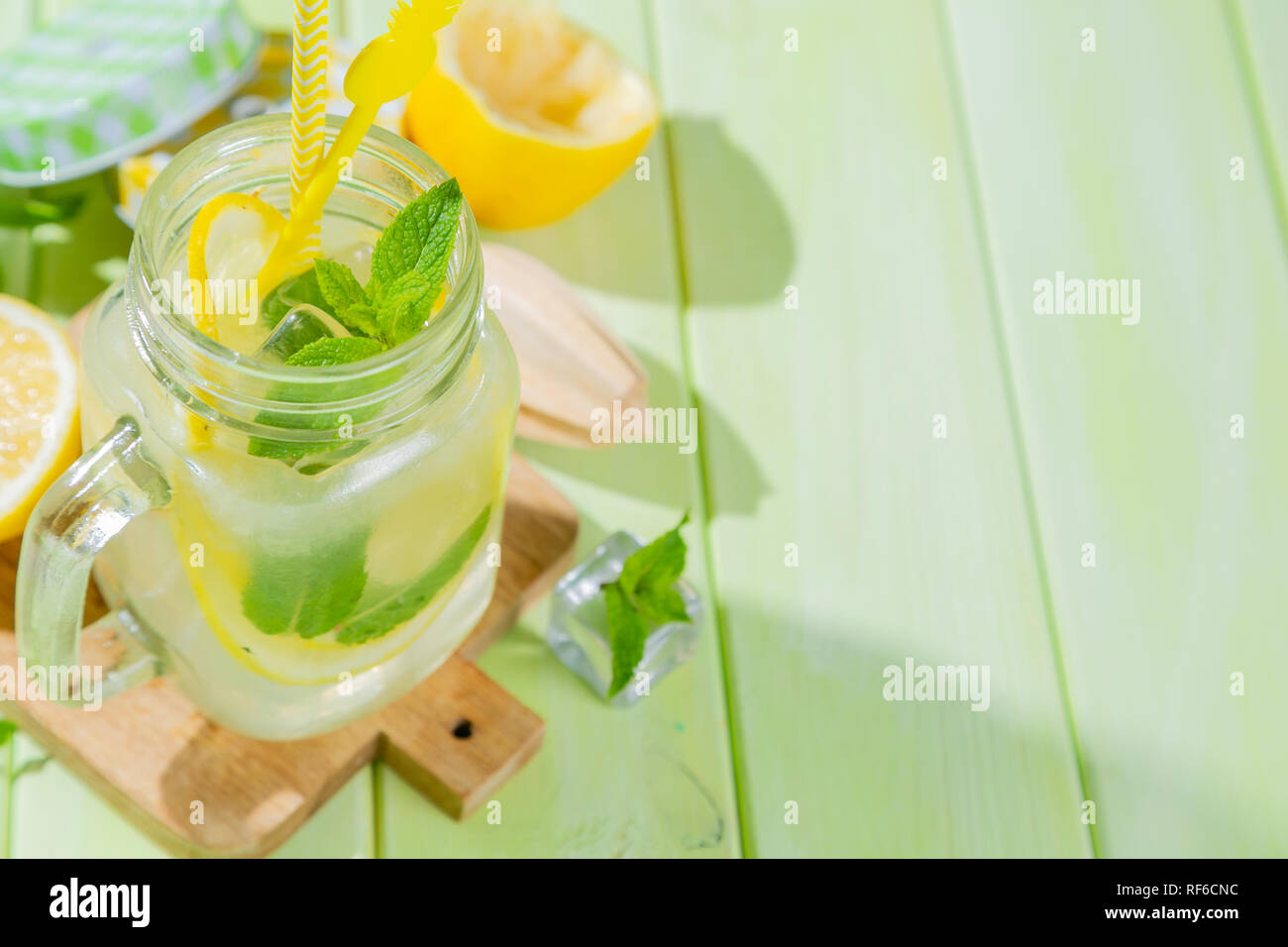 Summer lemonade on wood background Stock Photo - Alamy